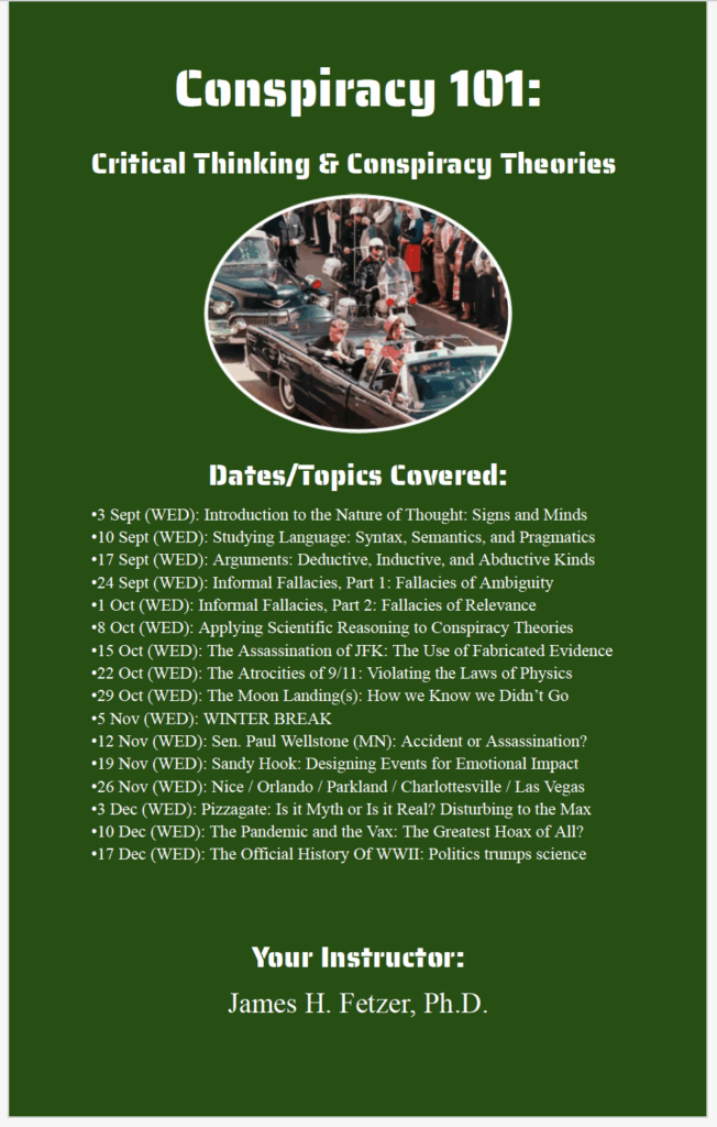 Jim Fetzer, Ph.D., CONSPIRACY 101: Critical Thinking & Conspiracy ...