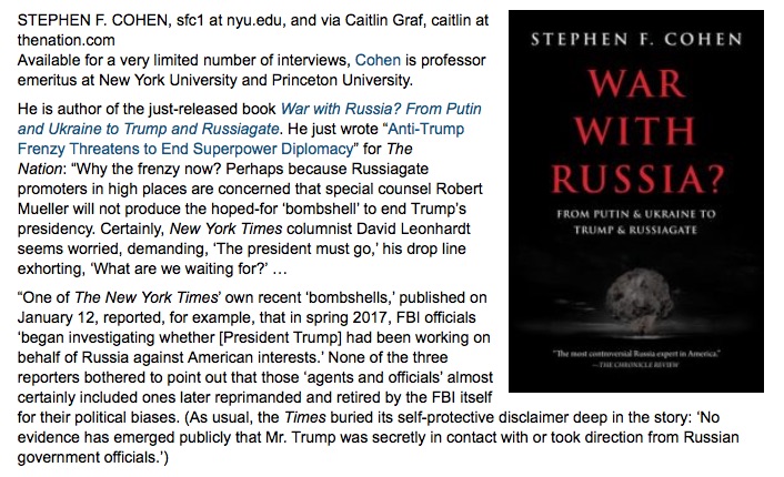Stephen F. Cohen, Russiagate Frenzy Threatens to End Superpower ...
