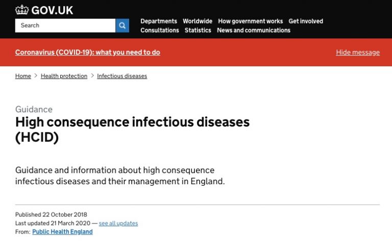 GOV.UK, COVID-19 (Coronavirus) no longer classified as High Consequence ...